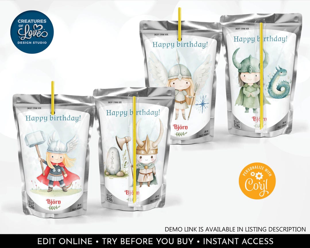 Viking Juice Pouch Label Editable Dragon Labels Fantasy Nordic God ...