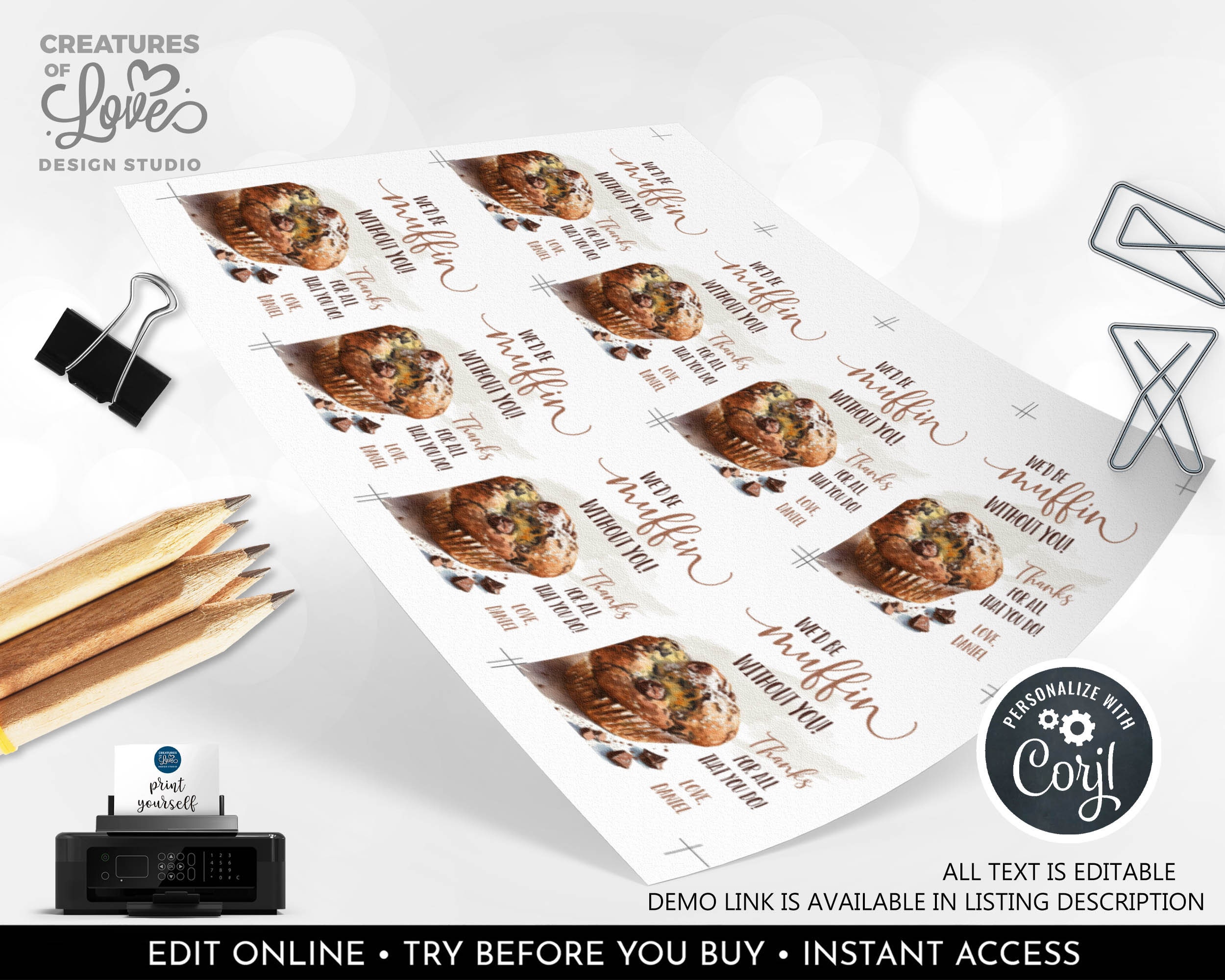 EDITABLE Muffin Gift Tag Teacher Appreciation Gift Tag School Employee ...