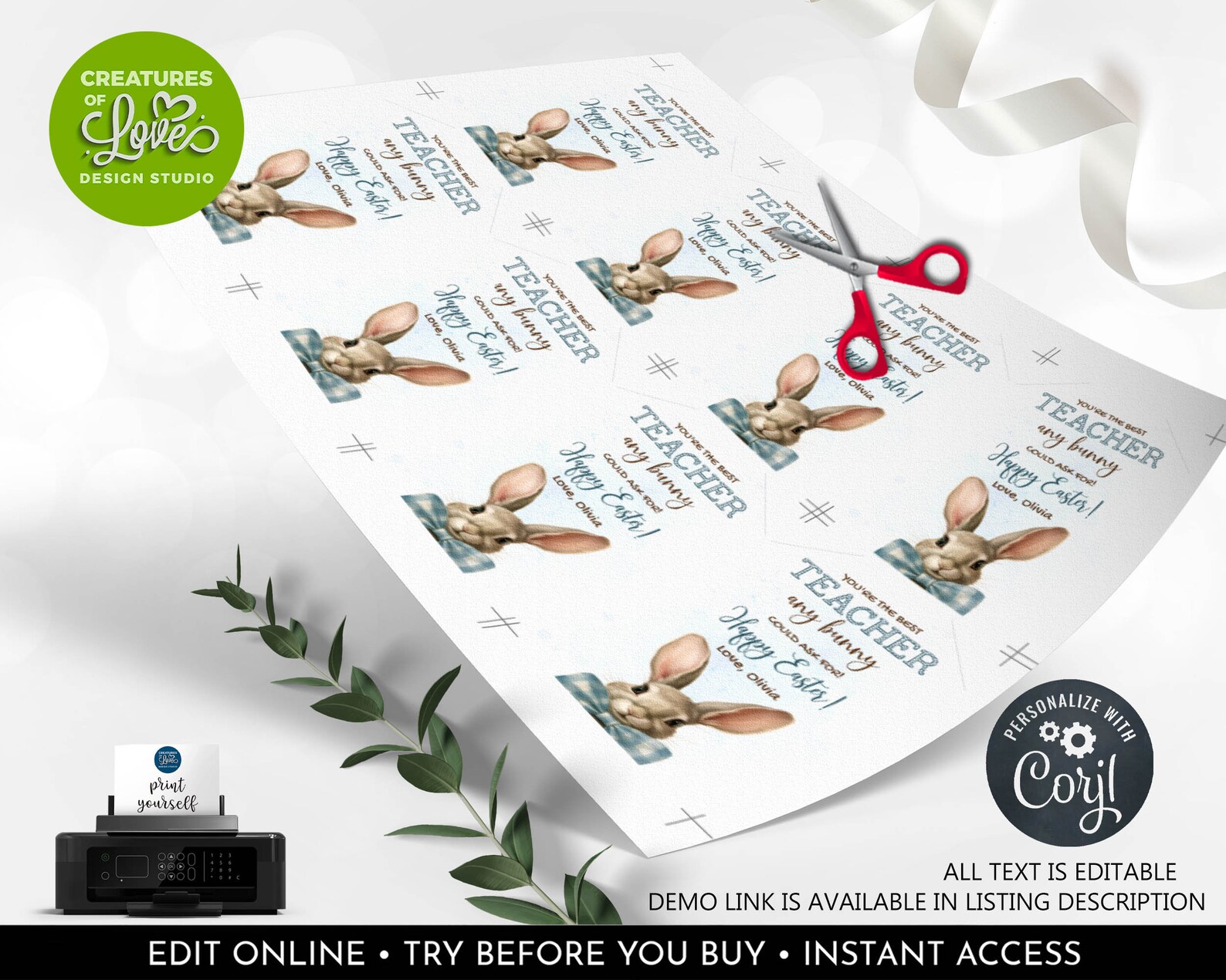 Editable Teacher Gift Tag You're the Best Teacher Any Bunny Could Ask ...