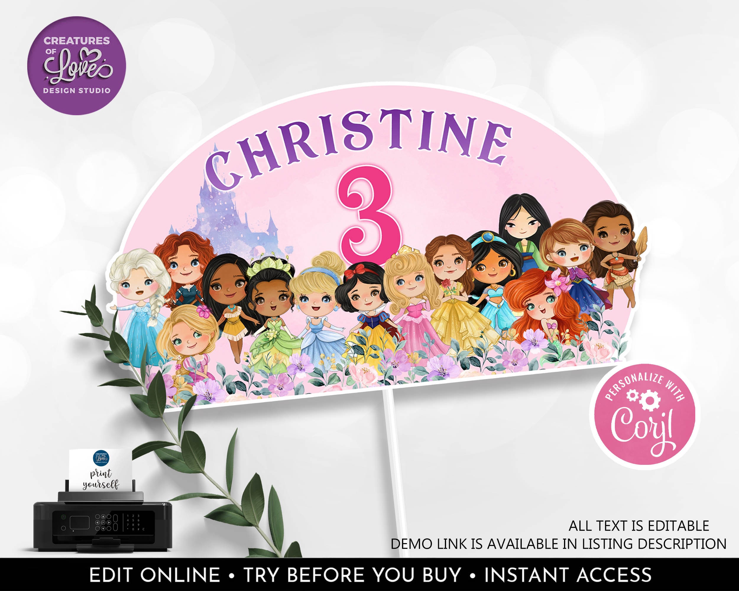 Princess Cake Topper Personalized Princess Centerpieces Magical ...