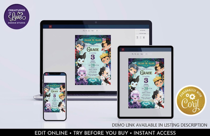 Villains Invitation Editable Villains Birthday Party Witches Halloween ...