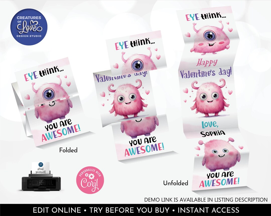 Editable Monsters Valentine's Day Cards Monsters Kids Valentine's Day ...