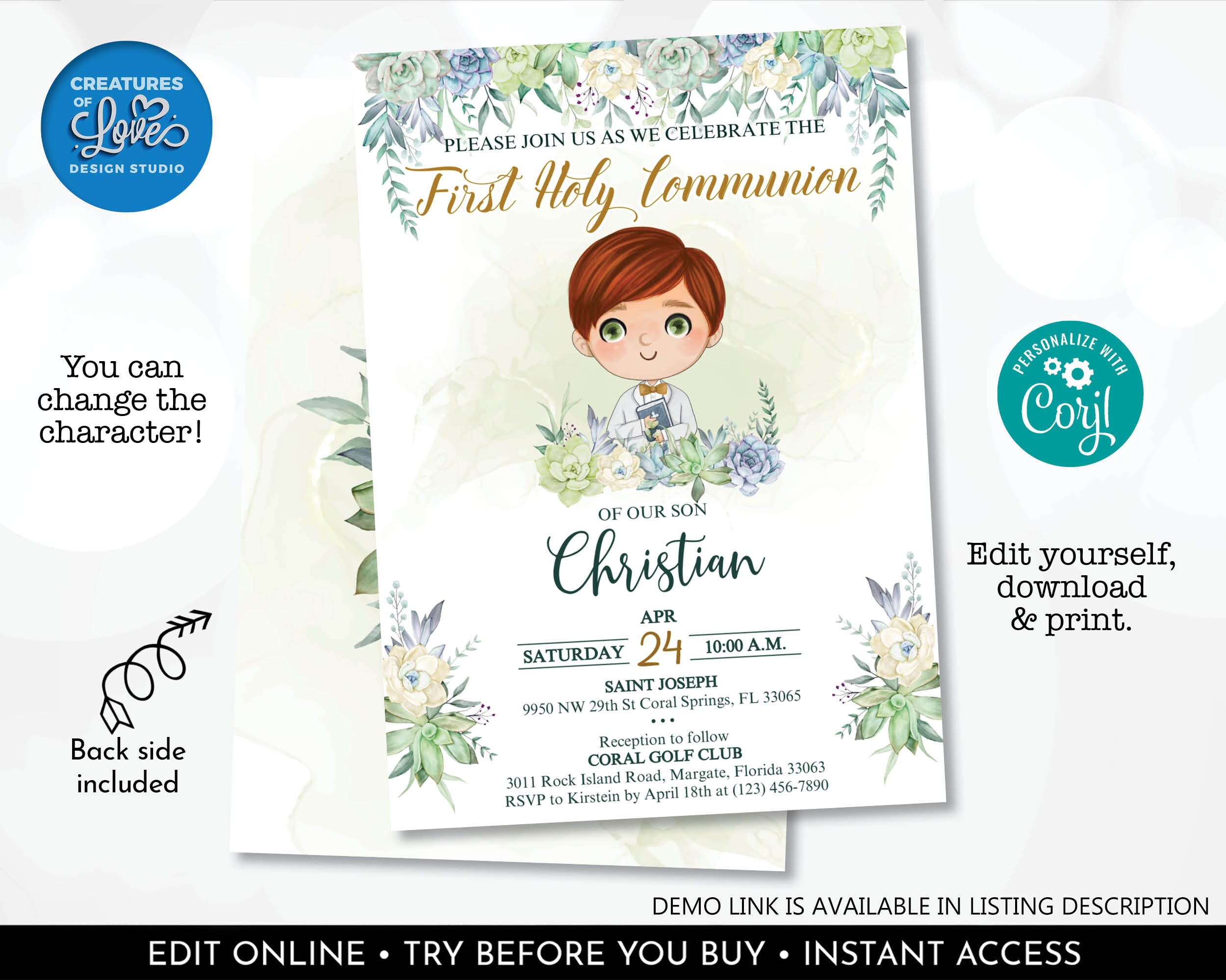 Editable First Holy Communion Invitation Boy First Communion Invitation ...