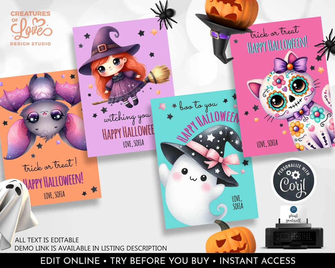 Editable Halloween Favor Tag Boo Gift Tag Costume Party Trick or Treat ...