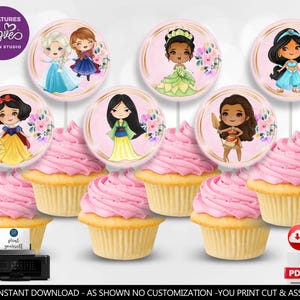 Princess Cupcake Toppers Pink Floral Princess Birthday Party Table ...