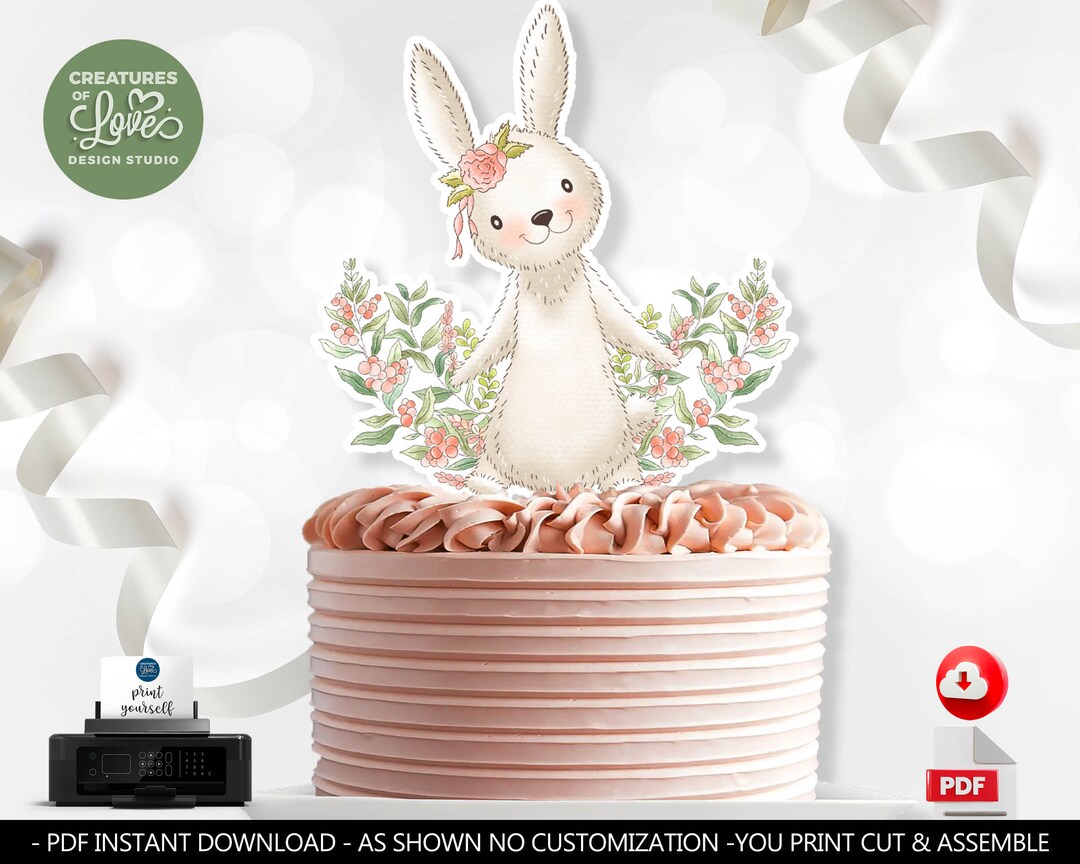 Bunny Cake Topper Bunny Centerpiece Cutouts Easter Rabbit Blue Floral ...