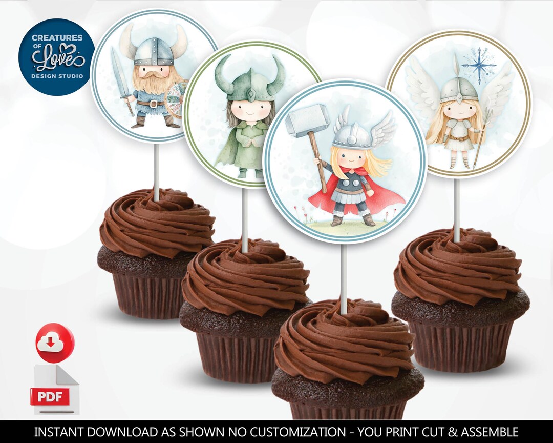 Viking Cupcake Toppers Dragon Fantasy Nordic God Birthday Party Table ...