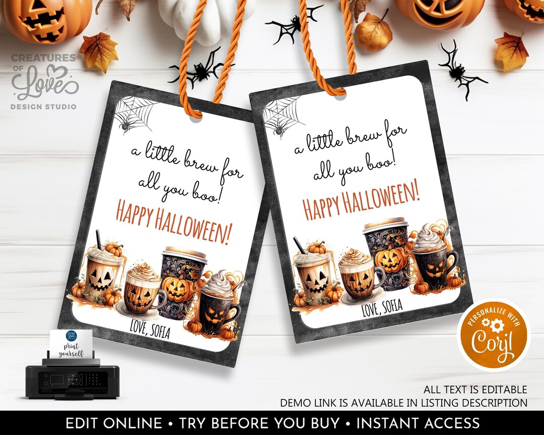 Editable Halloween Coffee Tags Boo Gift Tags Little Brew for All You ...