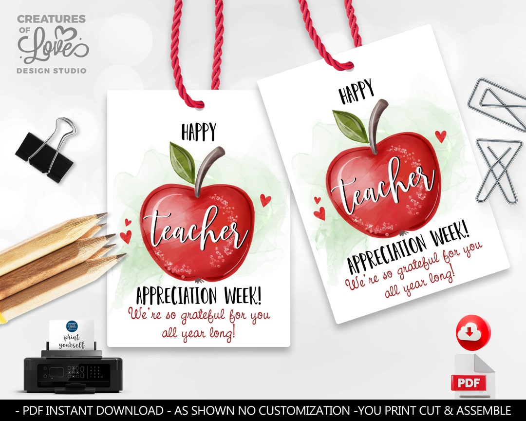 Teacher Appreciation Week Gift Tag Apple Teacher Favor Tag Employee ...