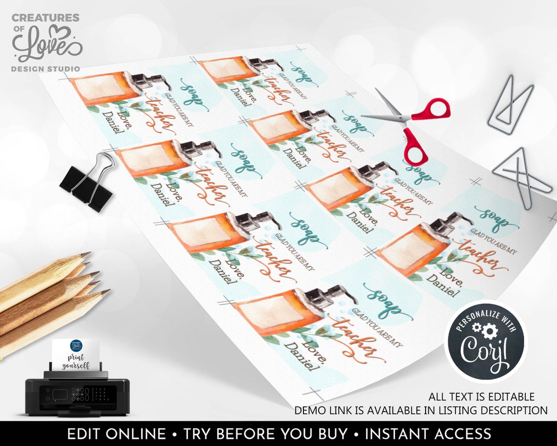 EDITABLE Teacher Appreciation Soap Gift Tag School Employee Staff Boss ...