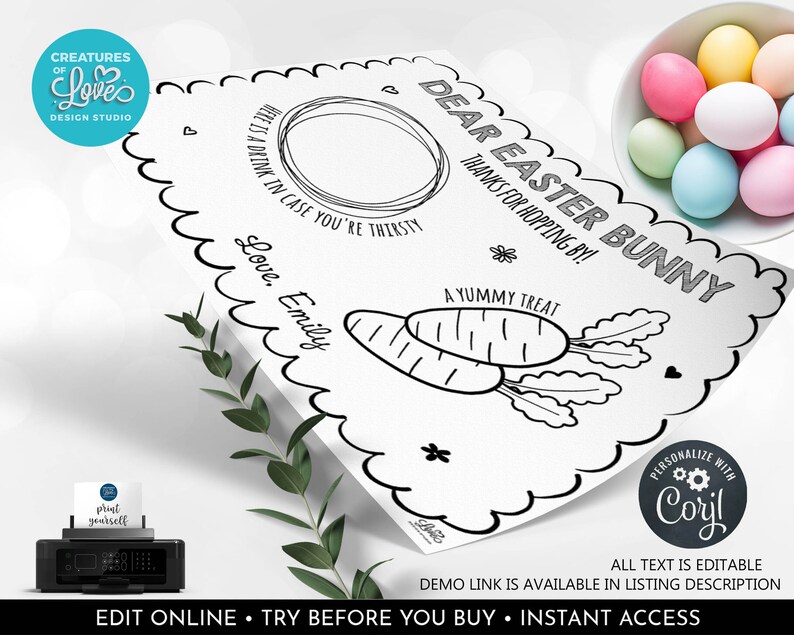 Easter Bunny Placemat Editable Easter Bunny Treat Placemat Easter Bunny ...