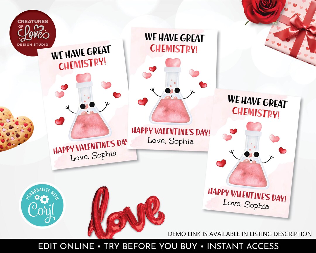 Editable Valentine's Day Cards Good Chemistry Valentines Card School ...