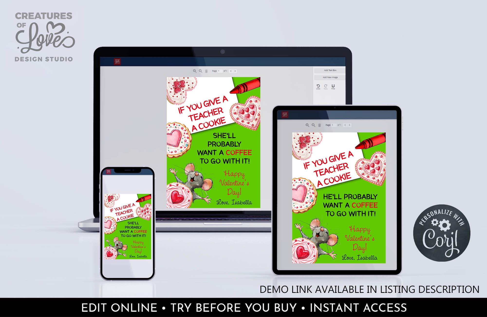 Editable Valentine's Cookie Gift Tag If You Give A Teacher A Cookie ...