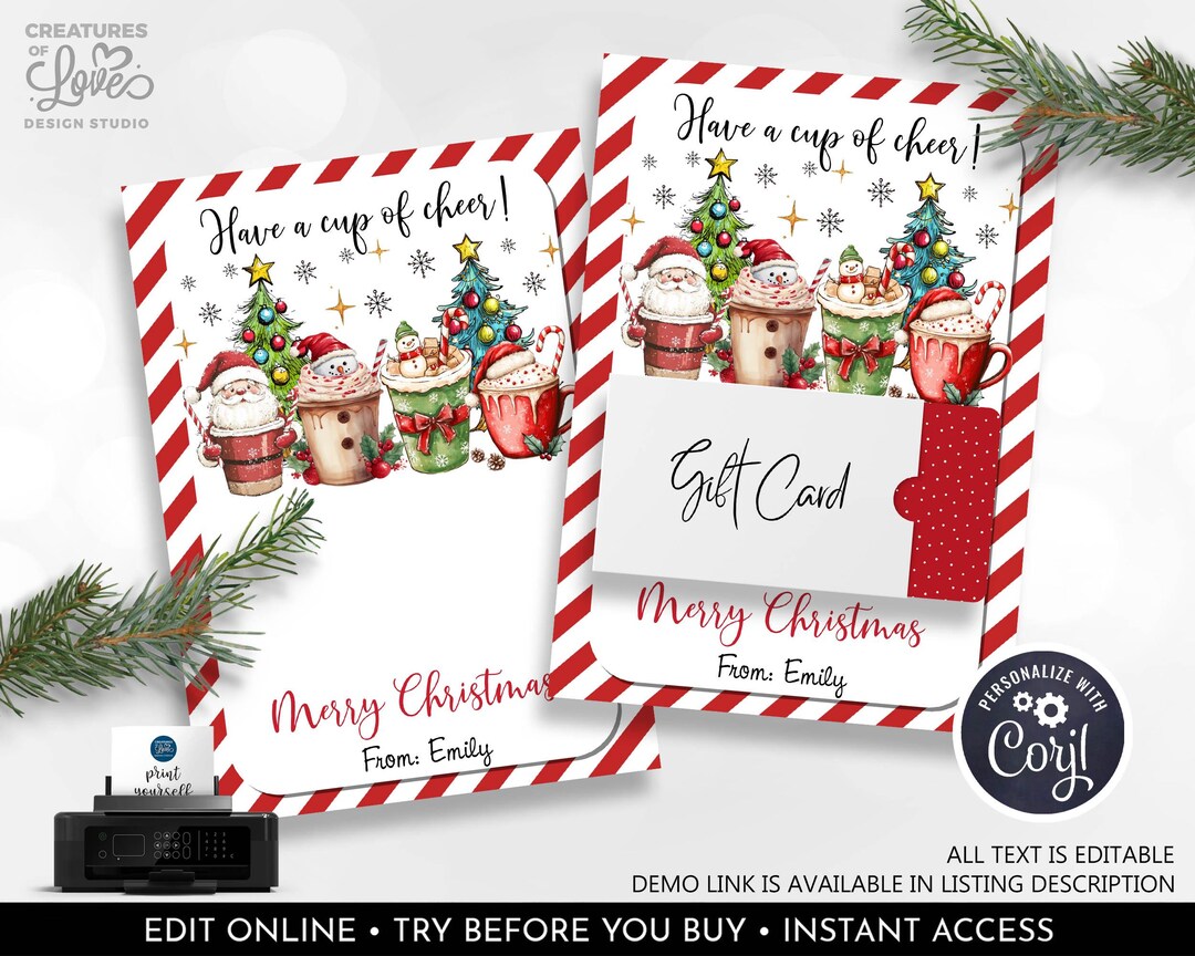 Editable Cup of Cheer Gift Card Holder Christmas Coffee Gift Card ...