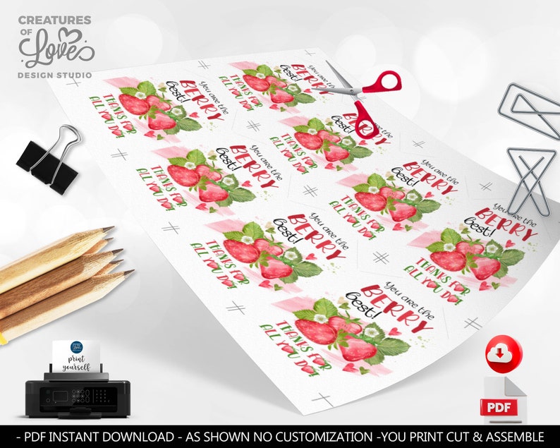 Teacher Appreciation Tags You Are the Berry Best Gift Tag Employee ...