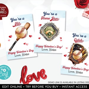 Editable Baseball Valentine's Day Cards Valentine's Day Gift Tags ...