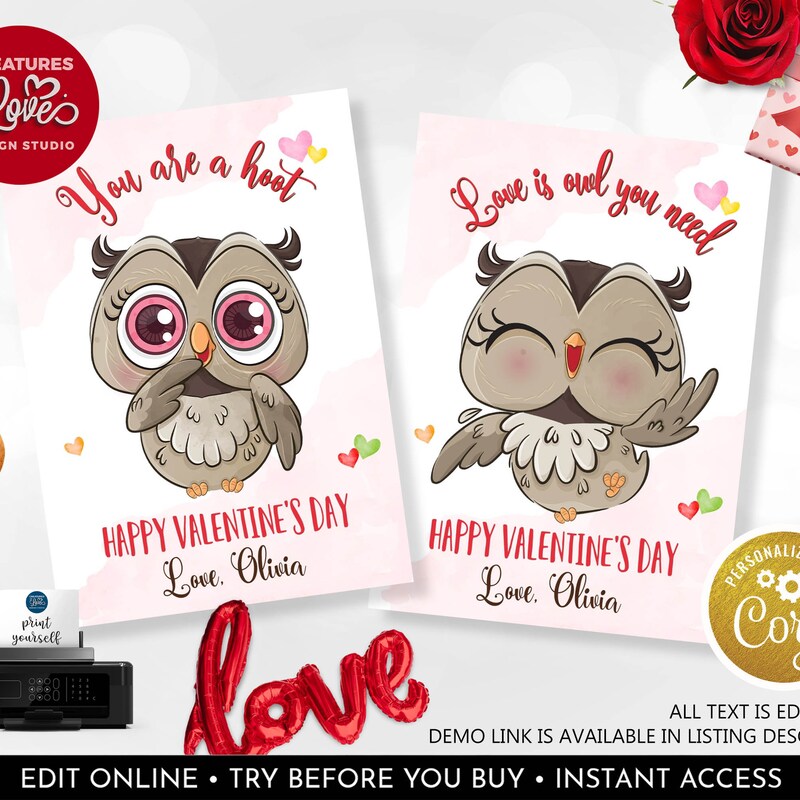 Owl Valentine Card - Etsy