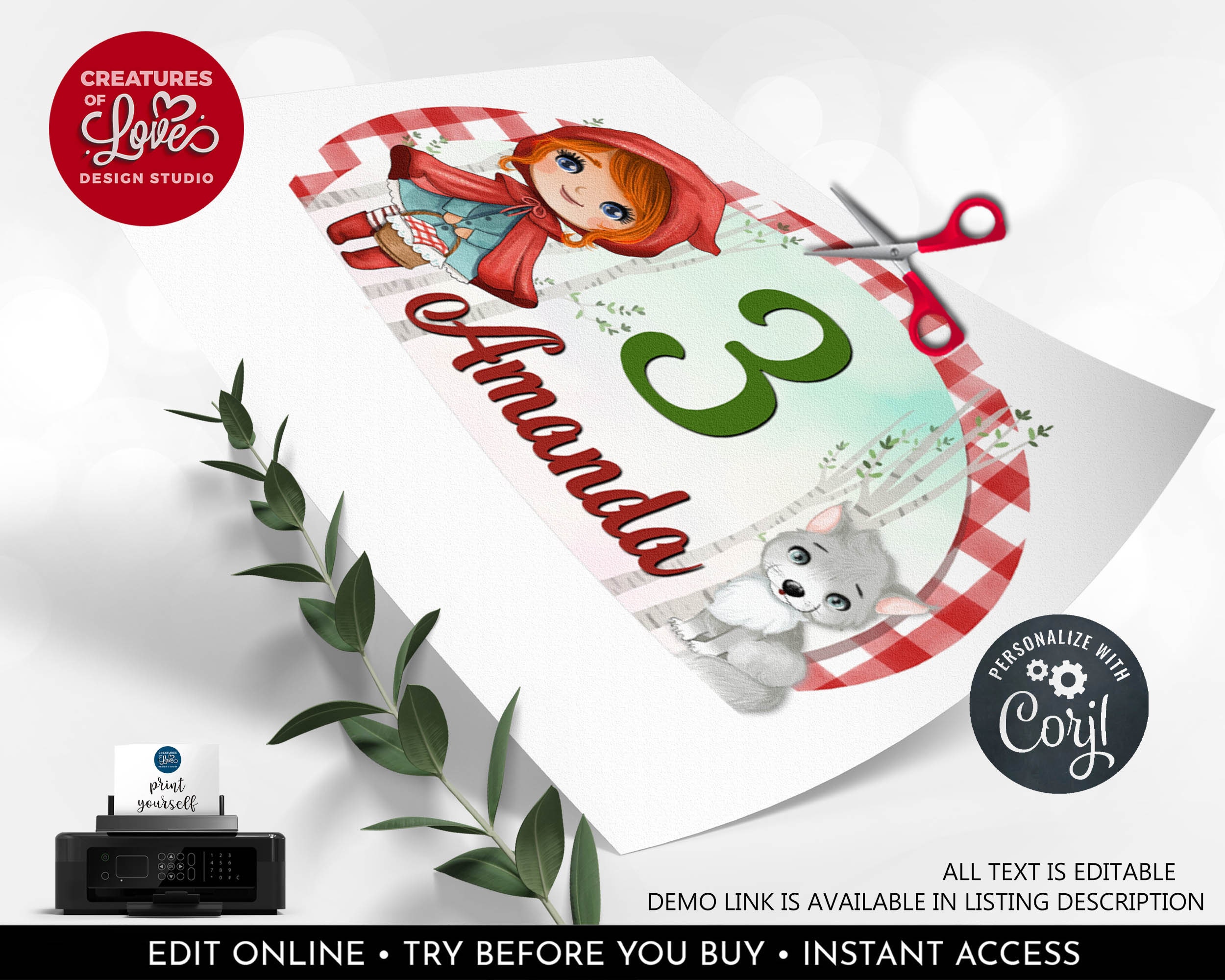 Little Red Riding Hood Cake Topper Editable Red Riding Hood ...
