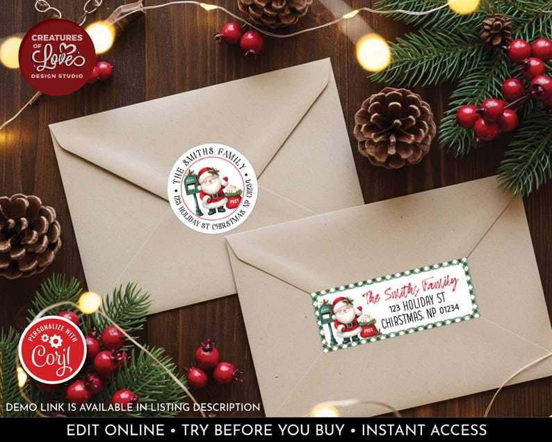 Christmas Return Address Labels Christmas Santa Personalized Envelope ...