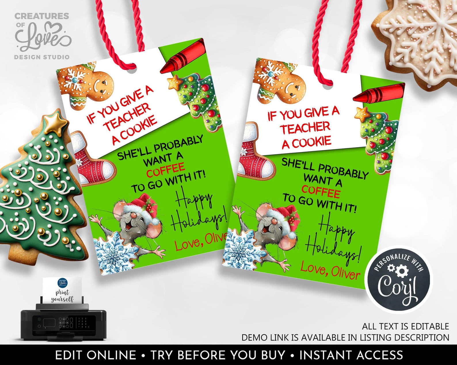 Editable Christmas Cookie Gift Tag If You Give A Teacher A Cookie Tag ...