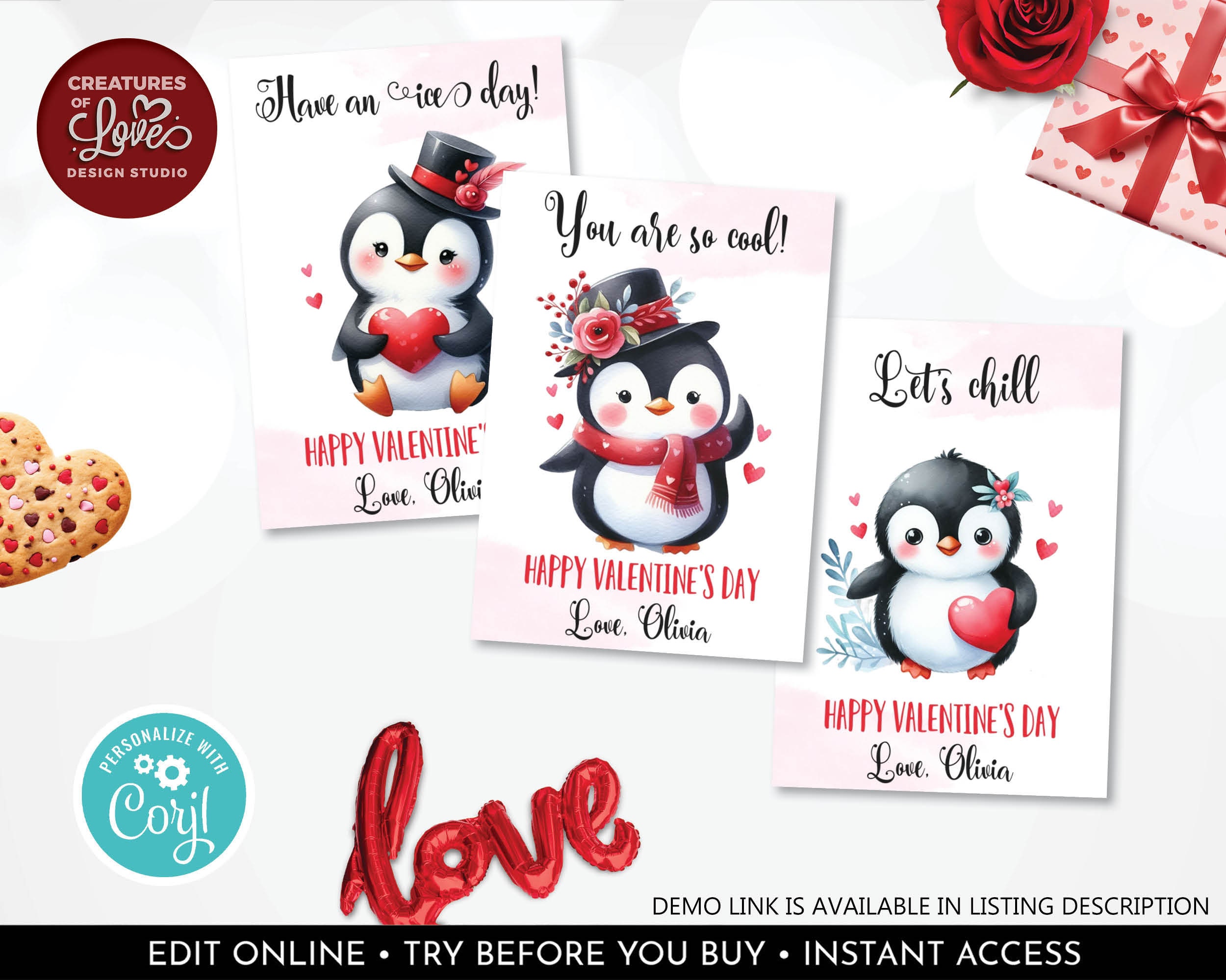 Editable Valentines Day Penguins Cards Kids Classroom School Teacher ...