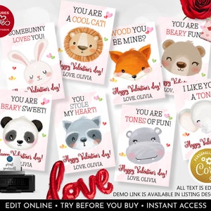 Cute Animals Valentine's Day Cards Woodland School Kids Teacher ...