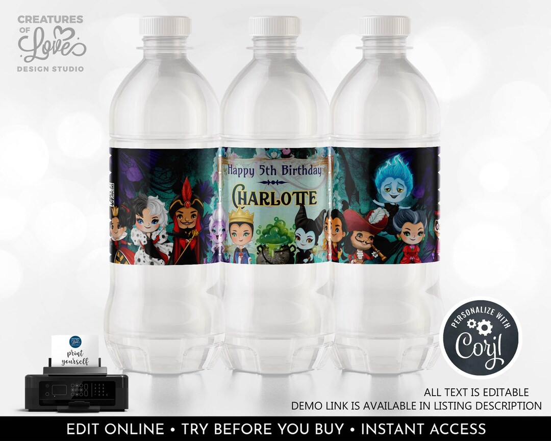 Villains Water Bottle Labels Villains Halloween Birthday Party Decor ...