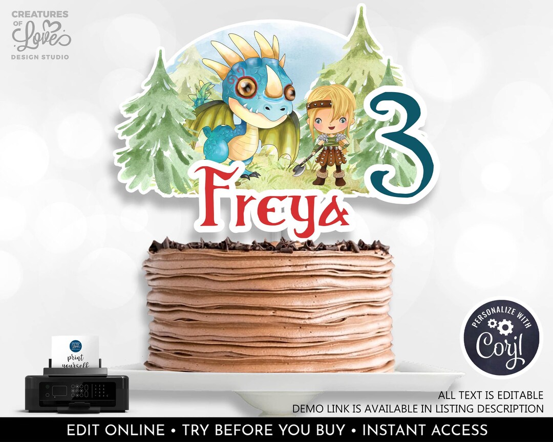 Dragon Cake Topper Personalized Viking Girl Cake Topper Dragon Girl ...