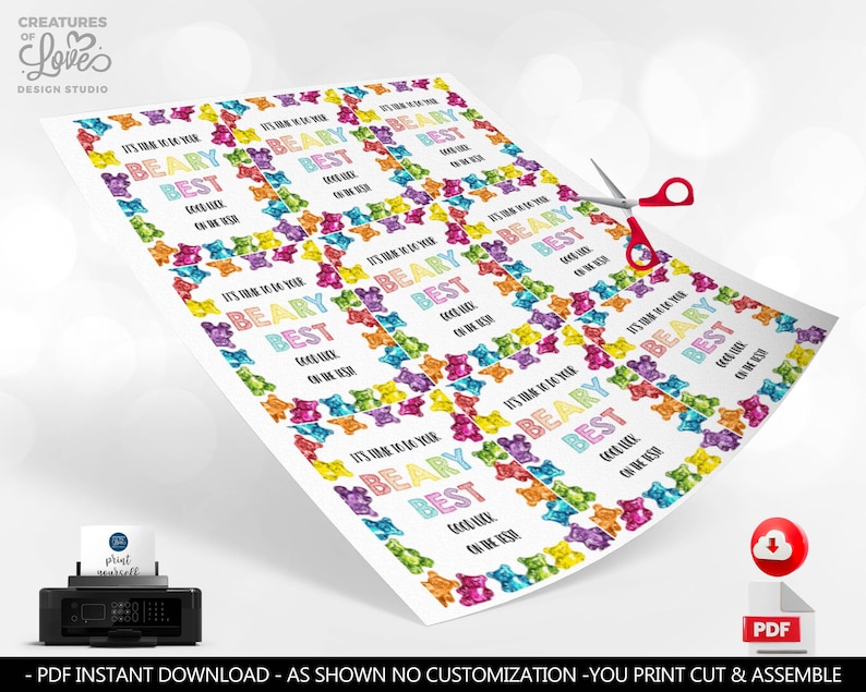 Printable Good Luck Test Day Tag Gummy Bears Treat Tag Teacher School ...