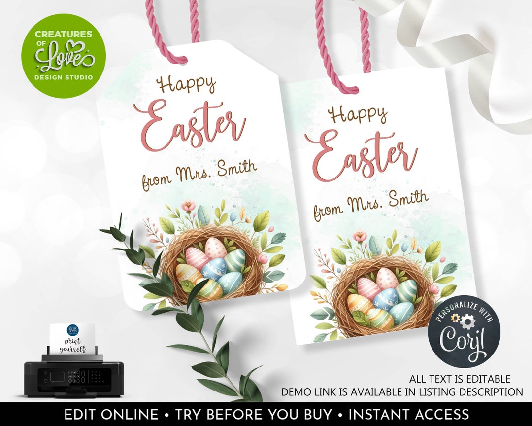 Editable Easter Gift Tag Spring Basket Tags Easter Eggs Labels ...