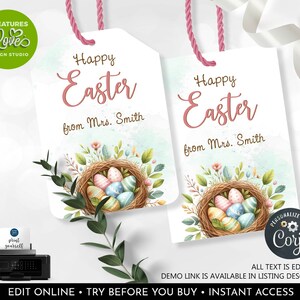 Editable Easter Gift Tag Spring Basket Tags Easter Eggs Labels ...