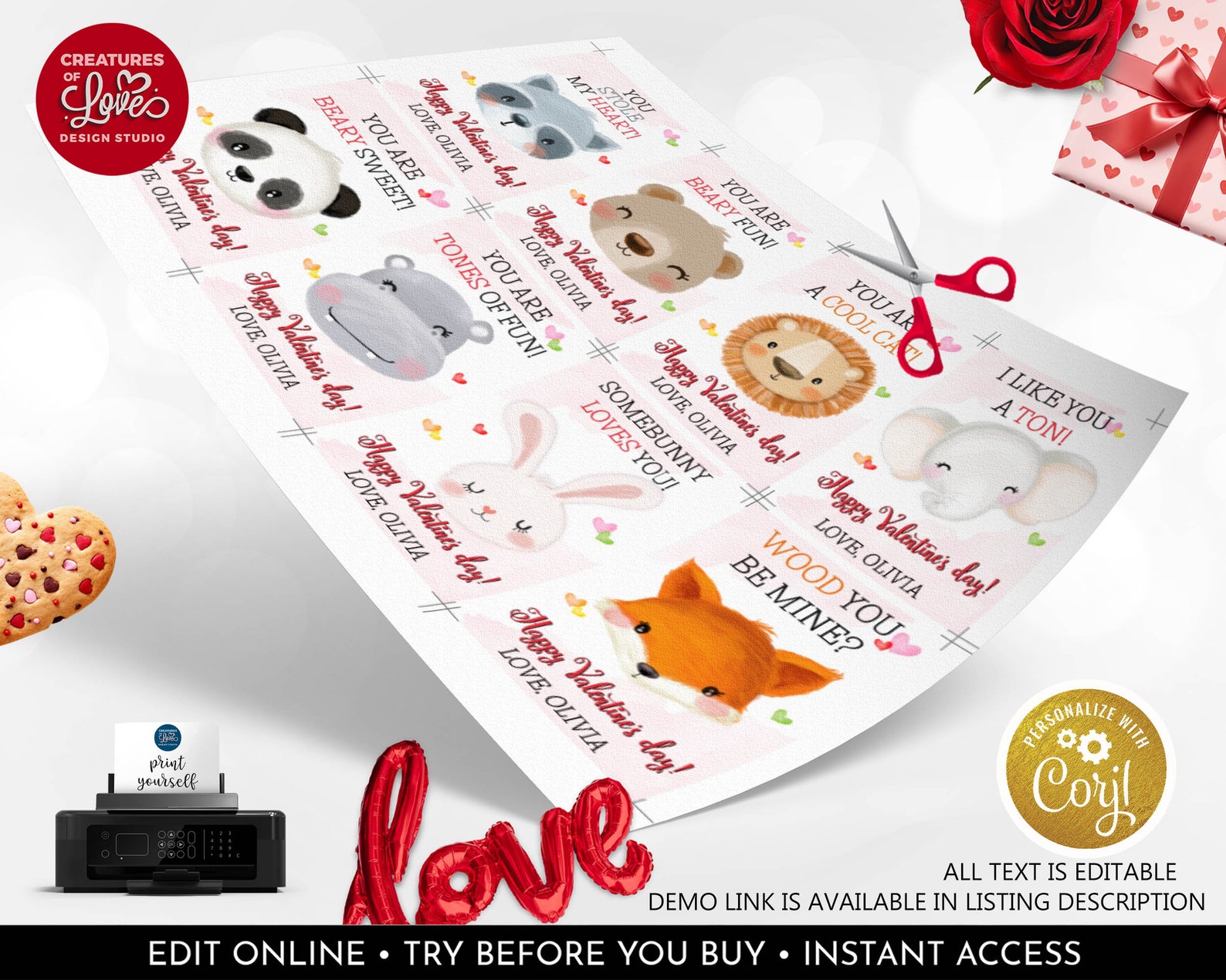 Cute Animals Valentine's Day Cards Woodland School Kids Teacher ...