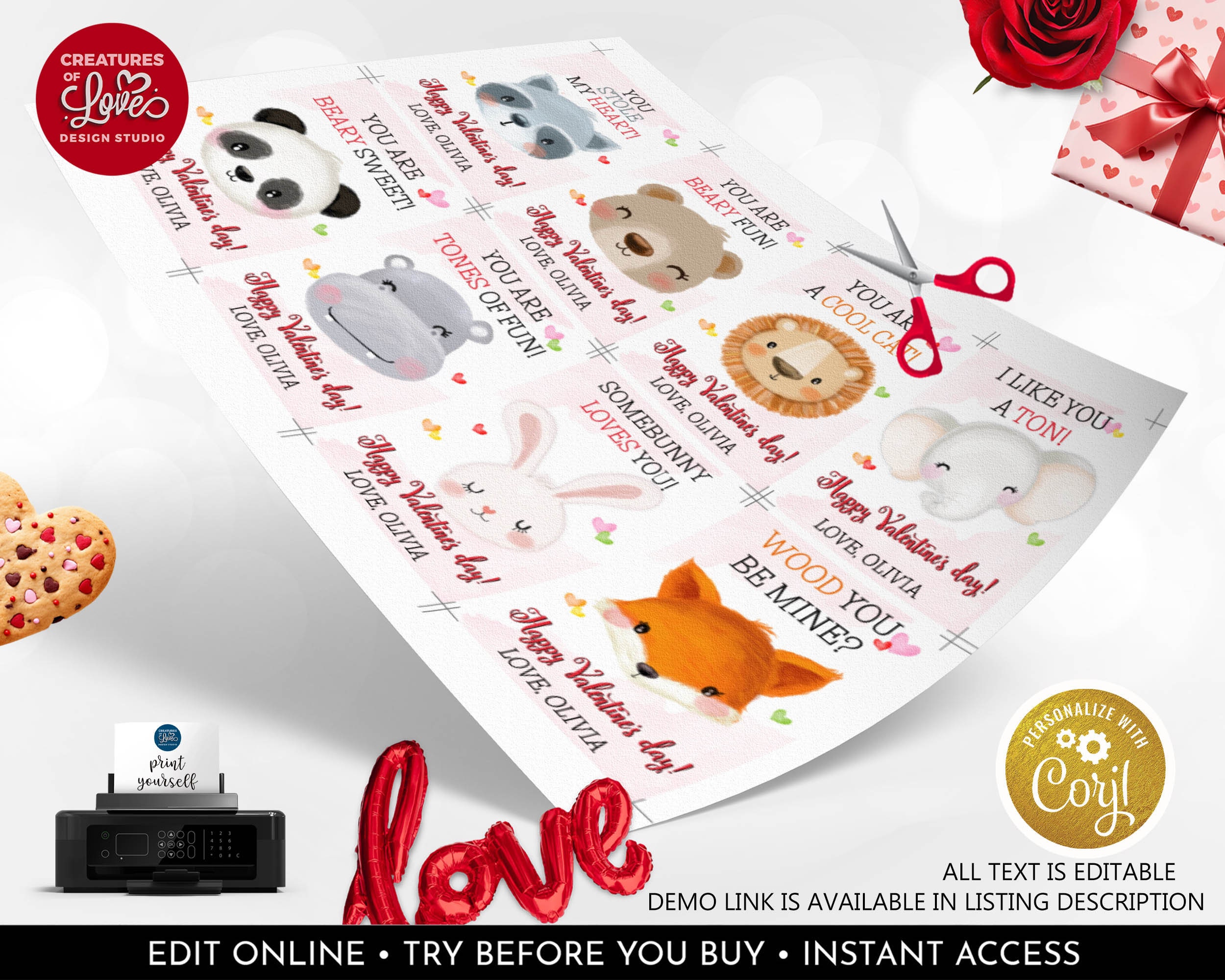 Cute Animals Valentine's Day Cards Woodland School Kids Teacher ...