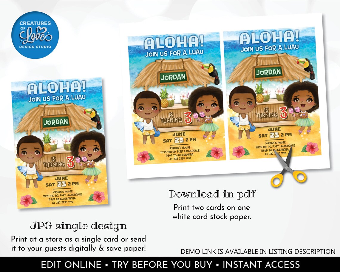 Editable Hawaiian Luau Birthday Party Invitation Tropical Pool Party ...