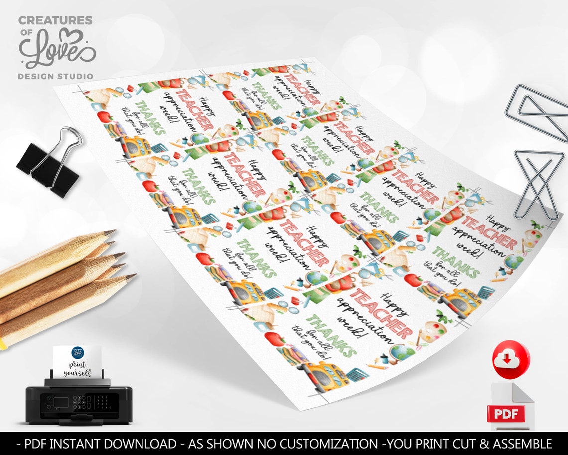 Teacher Appreciation Tags Thank You Teacher Gift Tag School Student ...