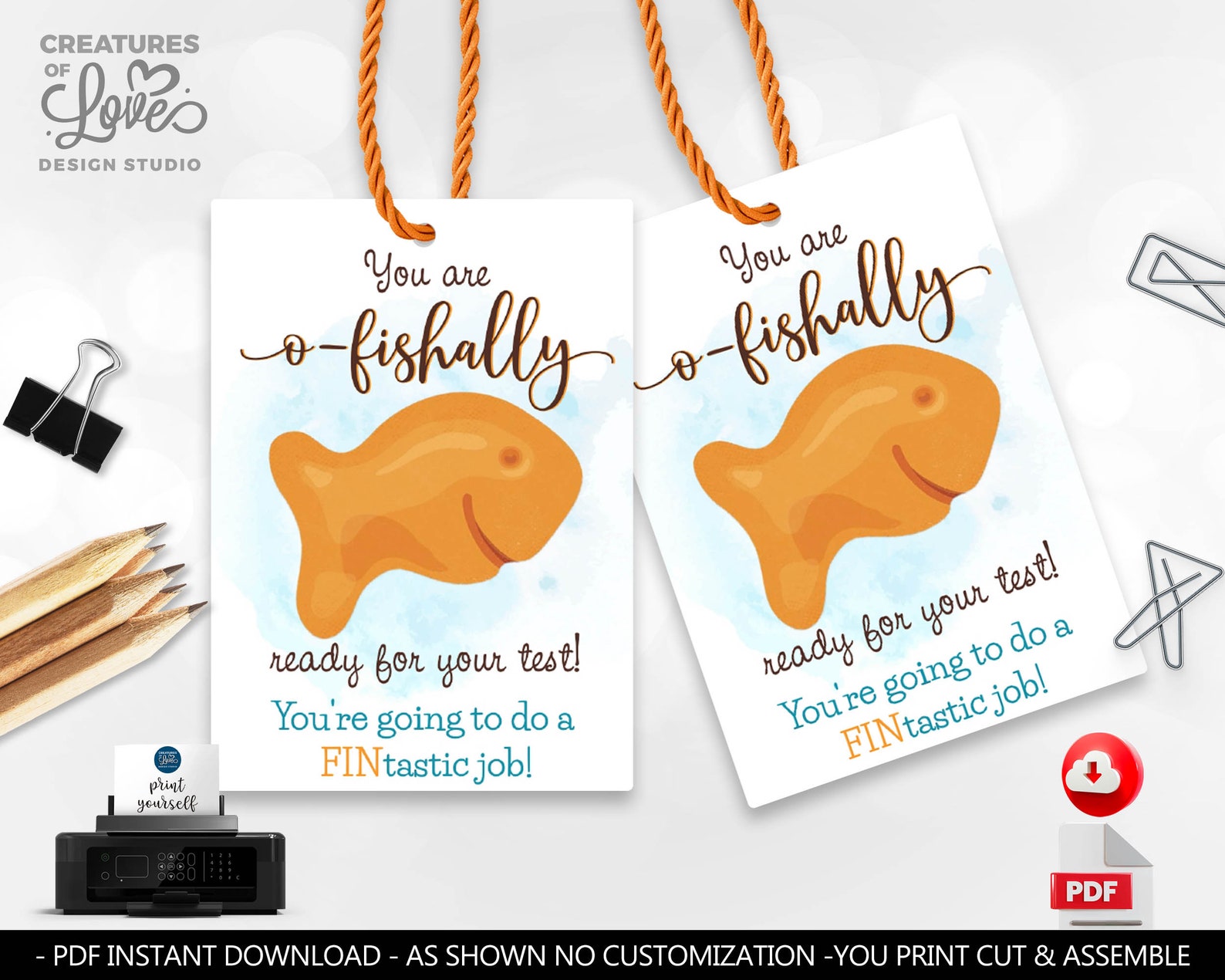 Printable Testing Day Snack Tag Classroom Treat Tag Fish Crackers Snack ...