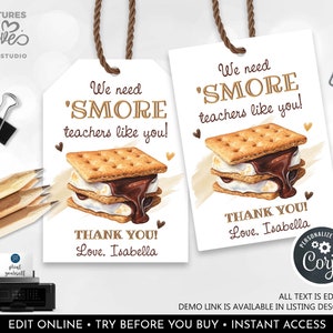 EDITABLE Smore Gift Tag Teacher Appreciation Gift Tag School Employee ...