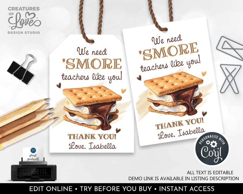 EDITABLE Smore Gift Tag Teacher Appreciation Gift Tag School Employee ...