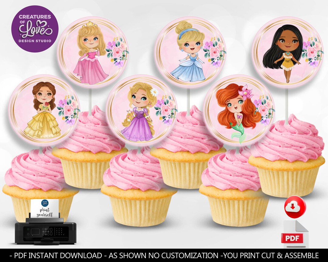 Princess Cupcake Toppers Pink Floral Princess Birthday Party Table ...