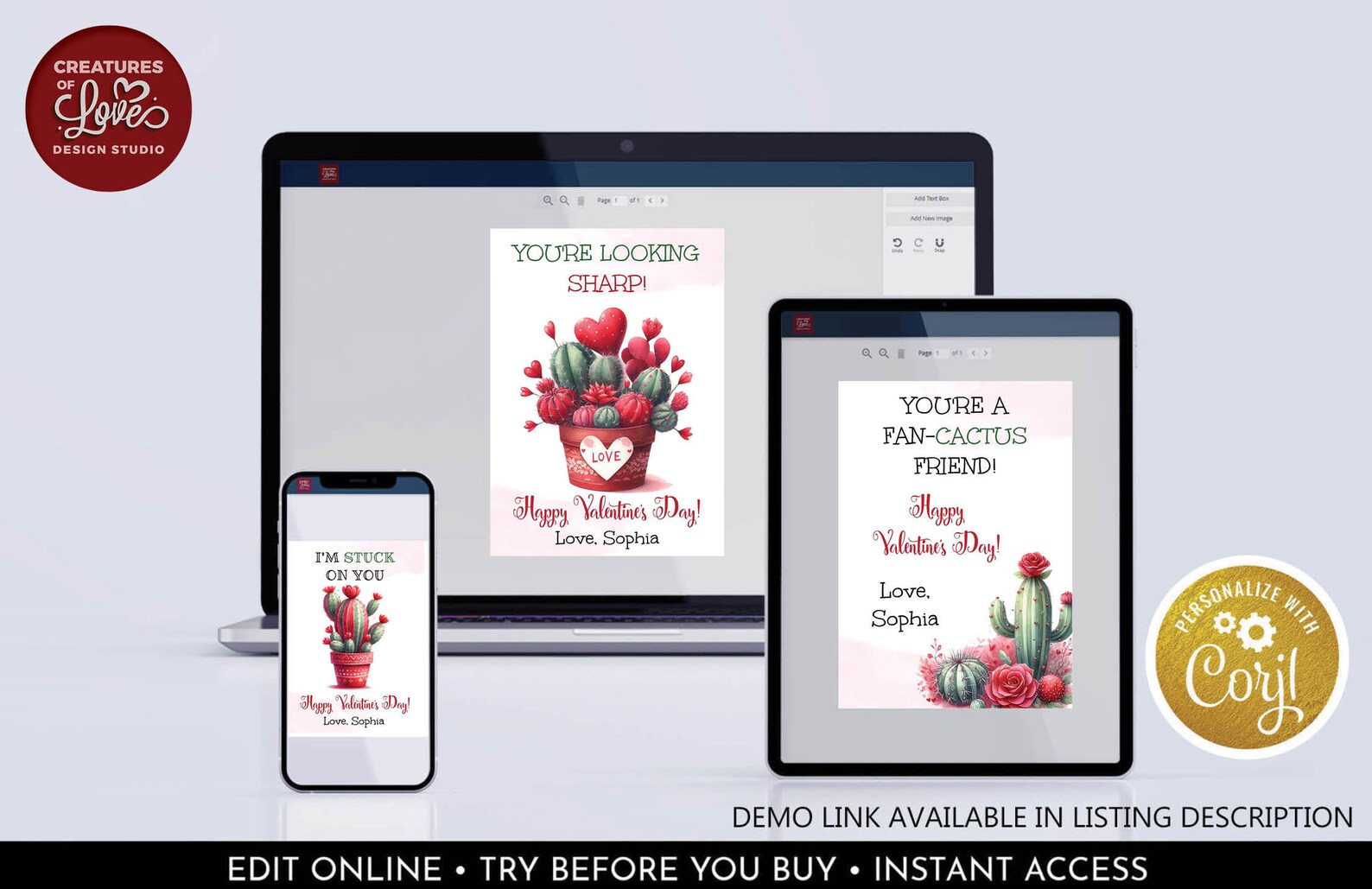 Editable Valentine's Day Cards Cactus Valentines Card School Kids Cards ...