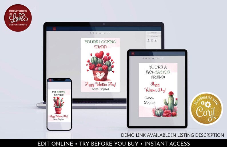 Editable Valentine's Day Cards Cactus Valentines Card School Kids Cards ...