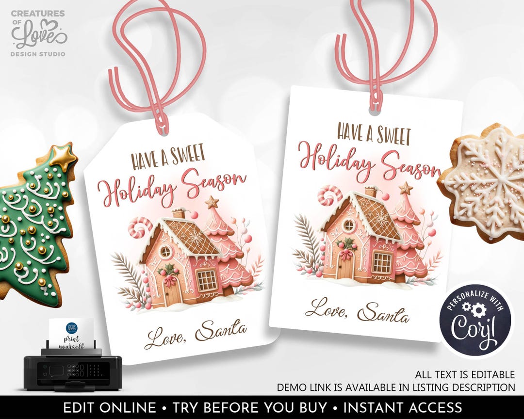 Editable Christmas Gift Tags Gingerbread House Cookie Tags Sweet ...