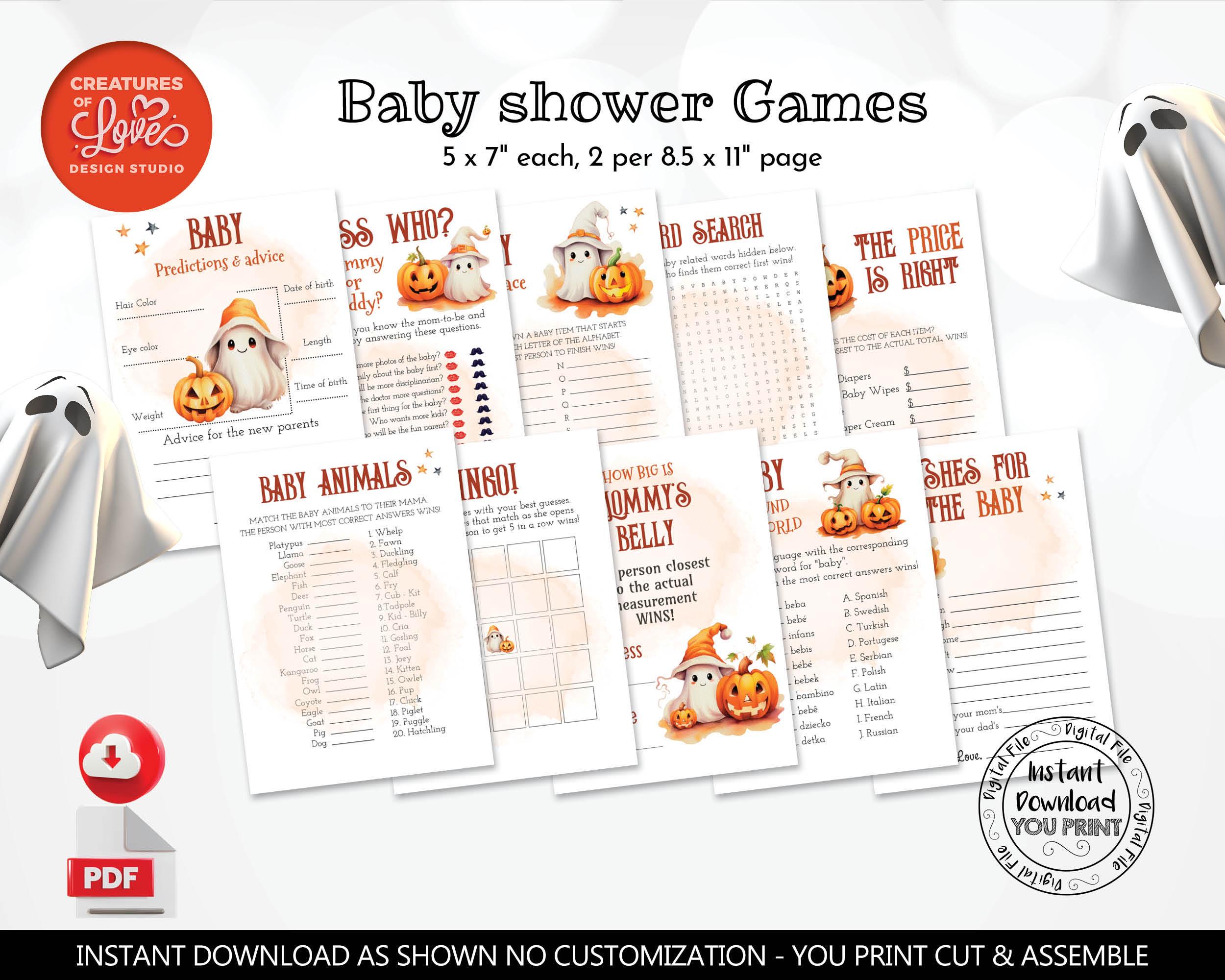 Halloween Baby Shower Games Bundle Little Boo Ghost Baby Activity Games ...