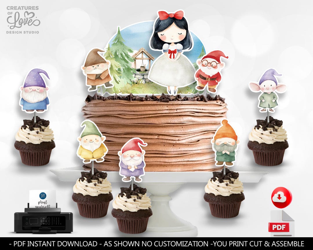 Snow White Cake Topper Snow White Cupcake Toppers Snow White Seven ...