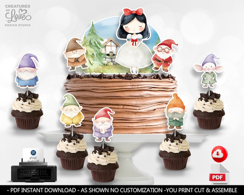 Snow White Cake Topper Snow White Cupcake Toppers Snow White Seven ...