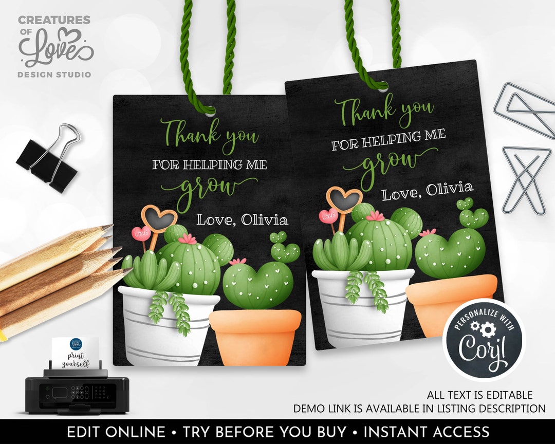 EDITABLE Teacher Appreciation Gift Tag Succulent Tag Thank You for ...