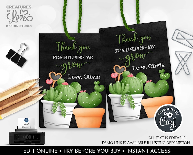 EDITABLE Teacher Appreciation Gift Tag Succulent Tag Thank You for ...