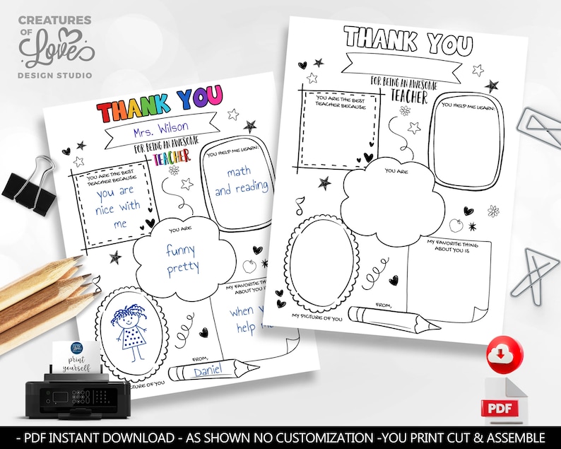 Teacher Appreciation Coloring Page End of the Year Teacher Gift School ...