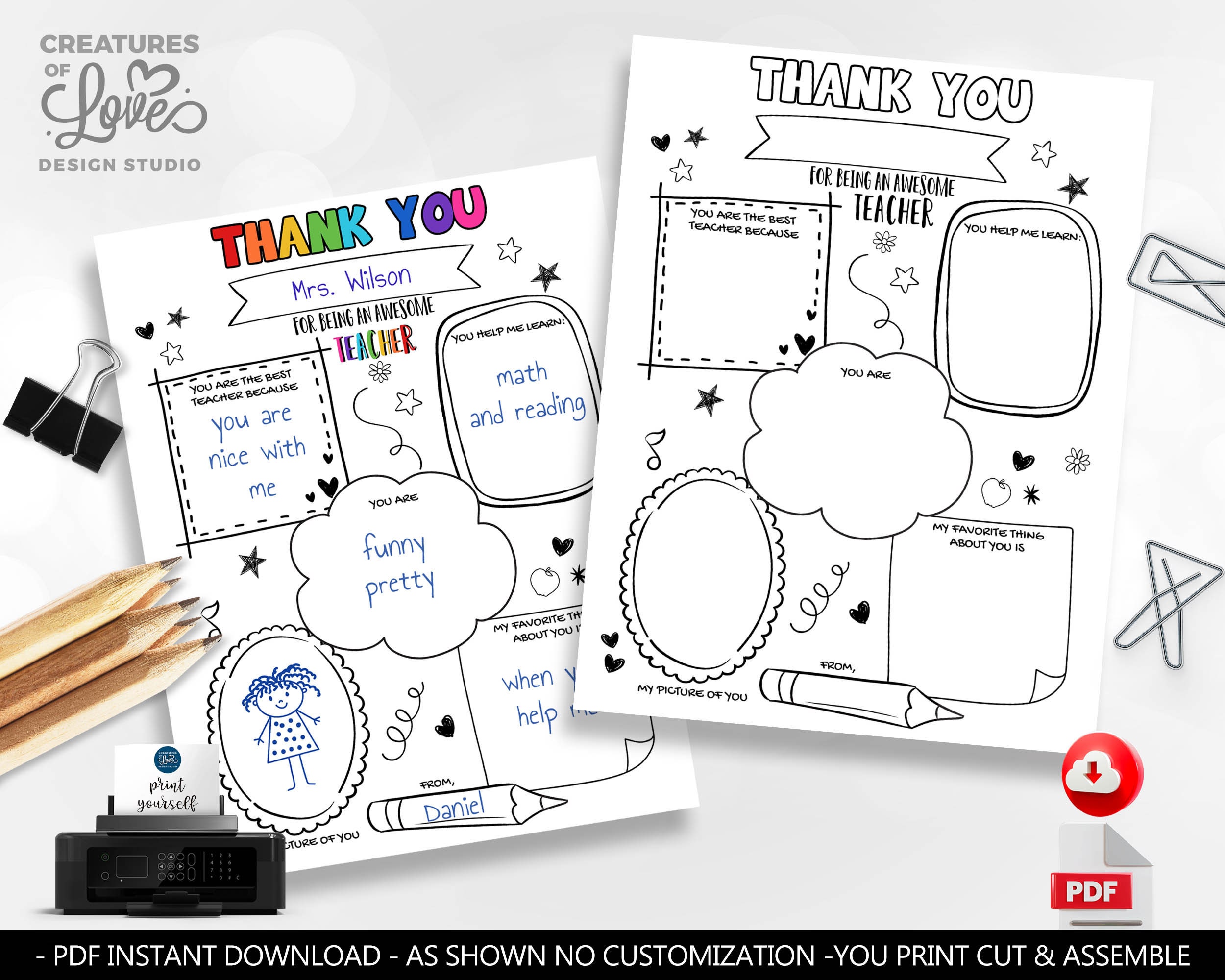 Teacher Appreciation Coloring Page End of the Year Teacher Gift School ...