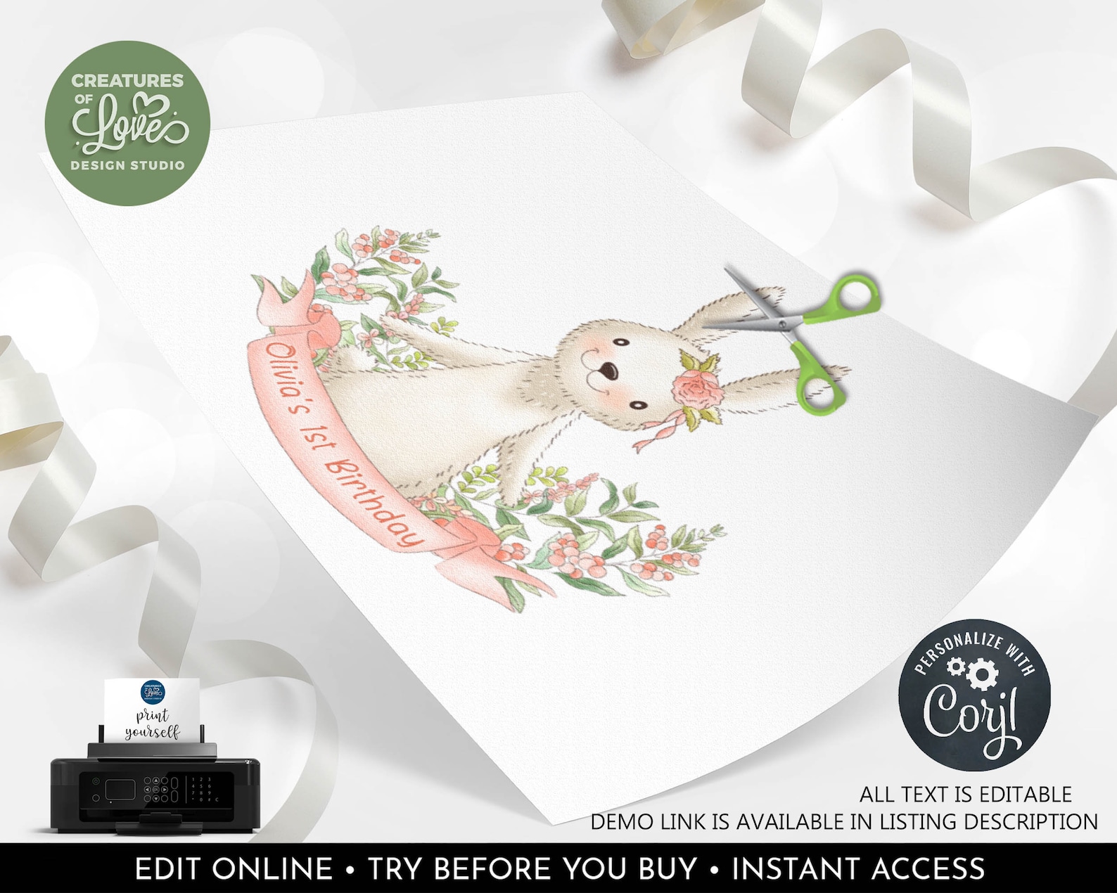 Bunny Cake Topper Editable Some Bunny is One Centerpieces Bunny ...